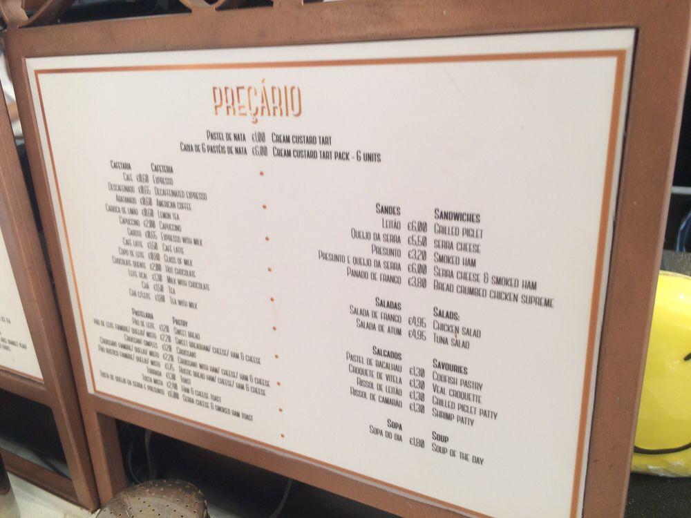 Menu em Fábrica da Nata café, Lisboa, Praça dos Restauradores
