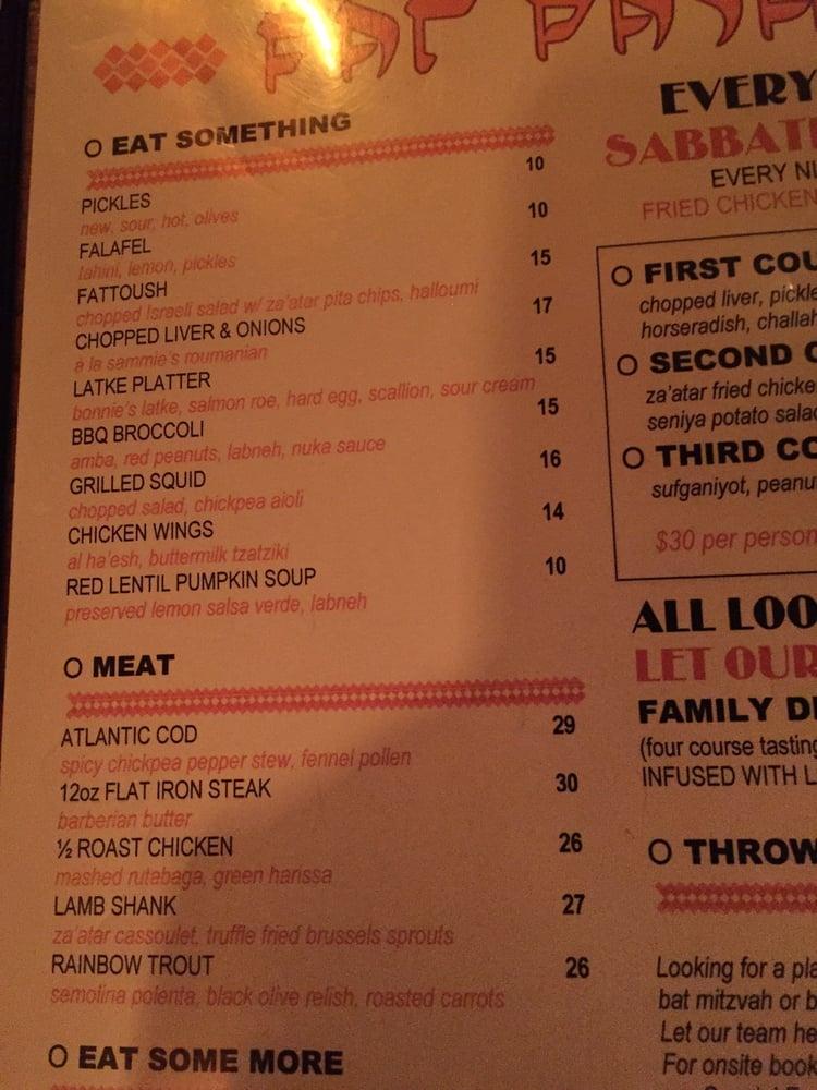 Menu at Fat Pasha restaurant, Toronto, 414 Dupont St
