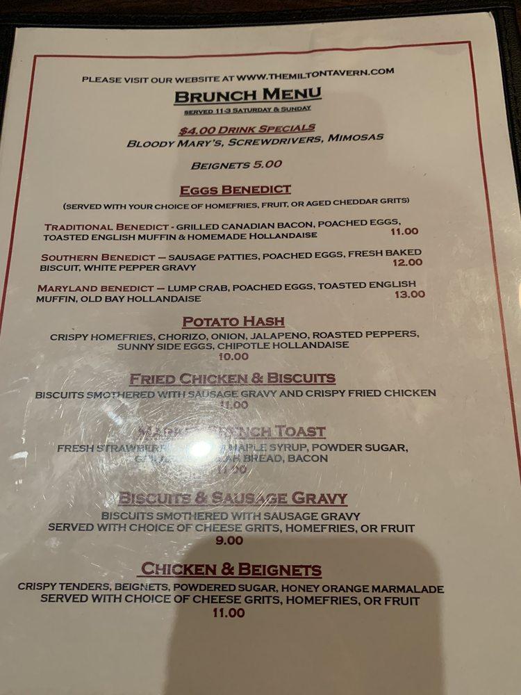 Menu at Milton Tavern restaurant, Alpharetta