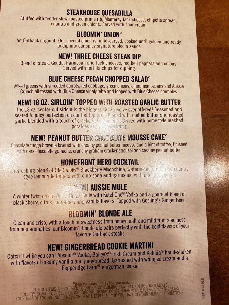 Menu at Outback Steakhouse, Annapolis