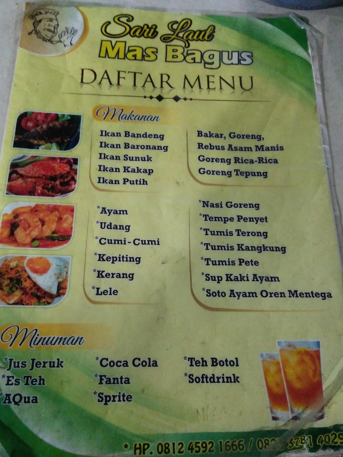 Menu at Sari Laut Mas Bagus restaurant, Kendari