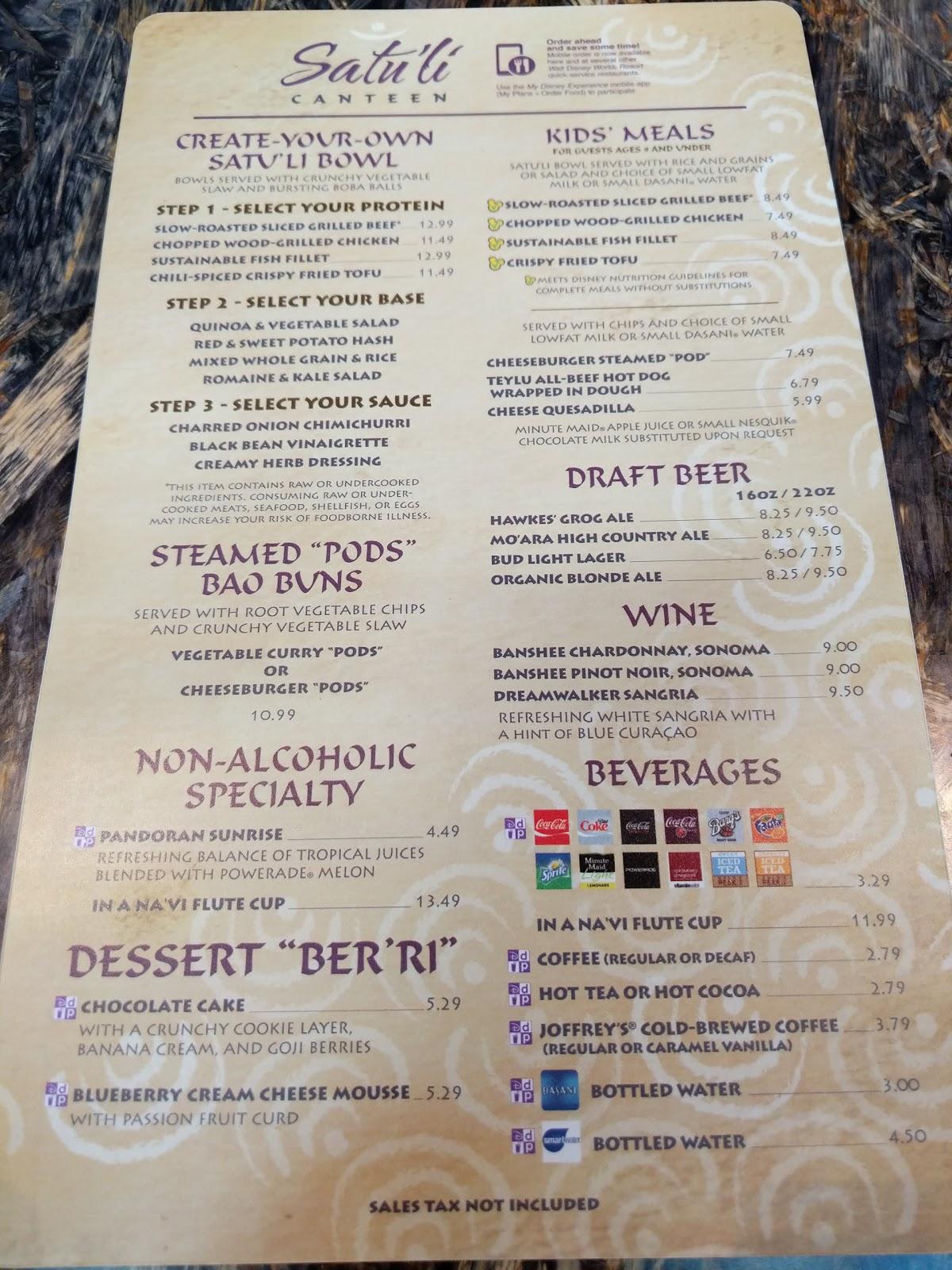Menu at Satu'li Canteen fast food, Bay Lake, Osceola Pkwy Suite E