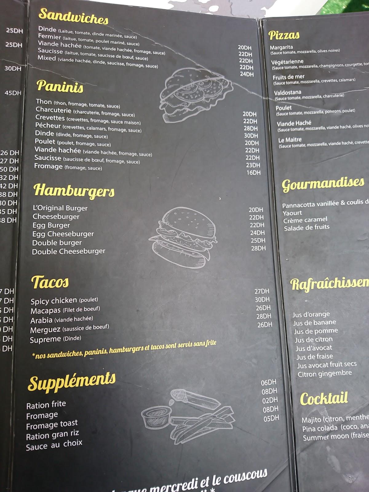 Menu au le Maitre Traiteur restaurant, Rabat