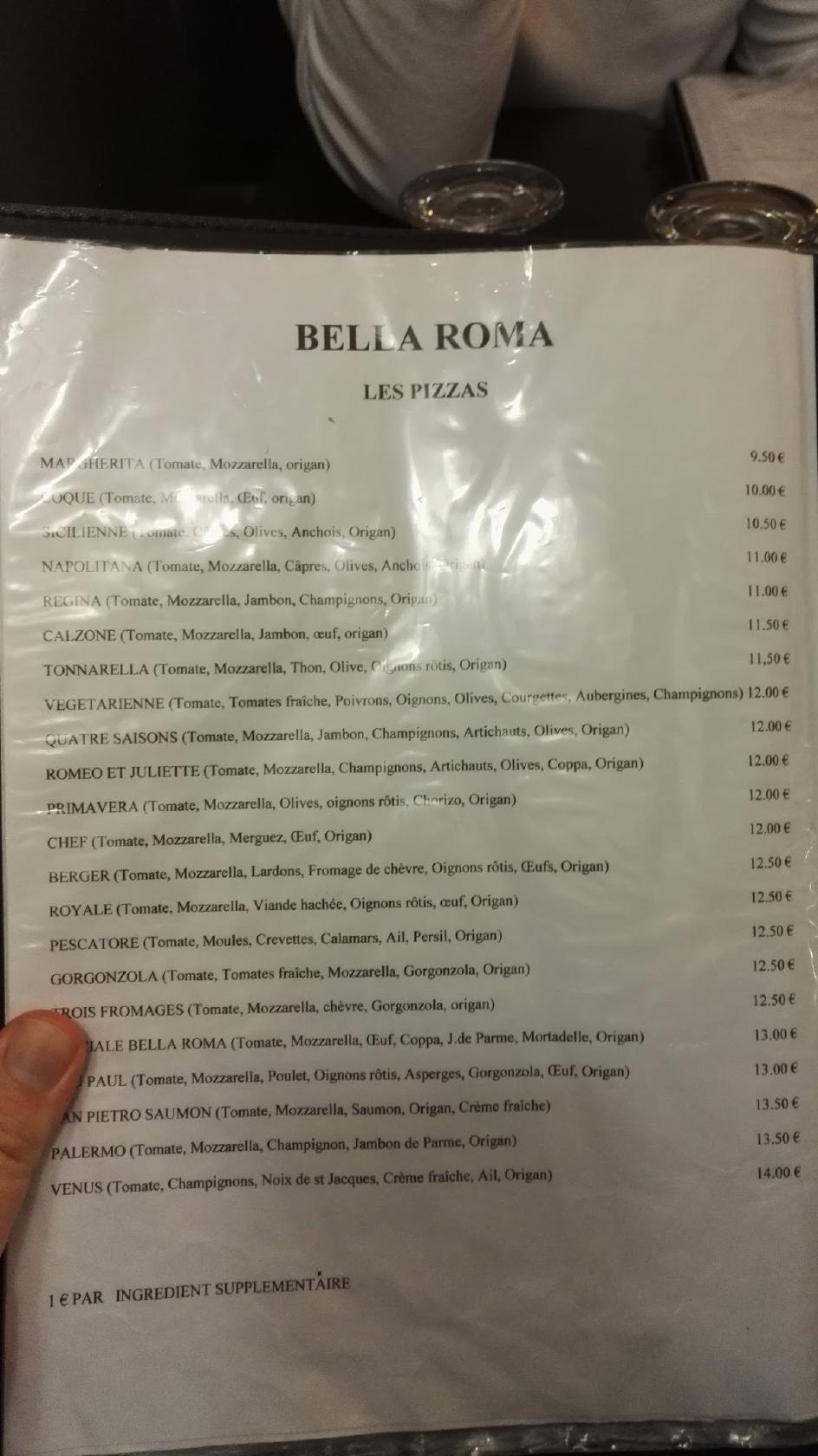 Menu au Bella Roma restaurant, Saint-Leu-la-Forêt