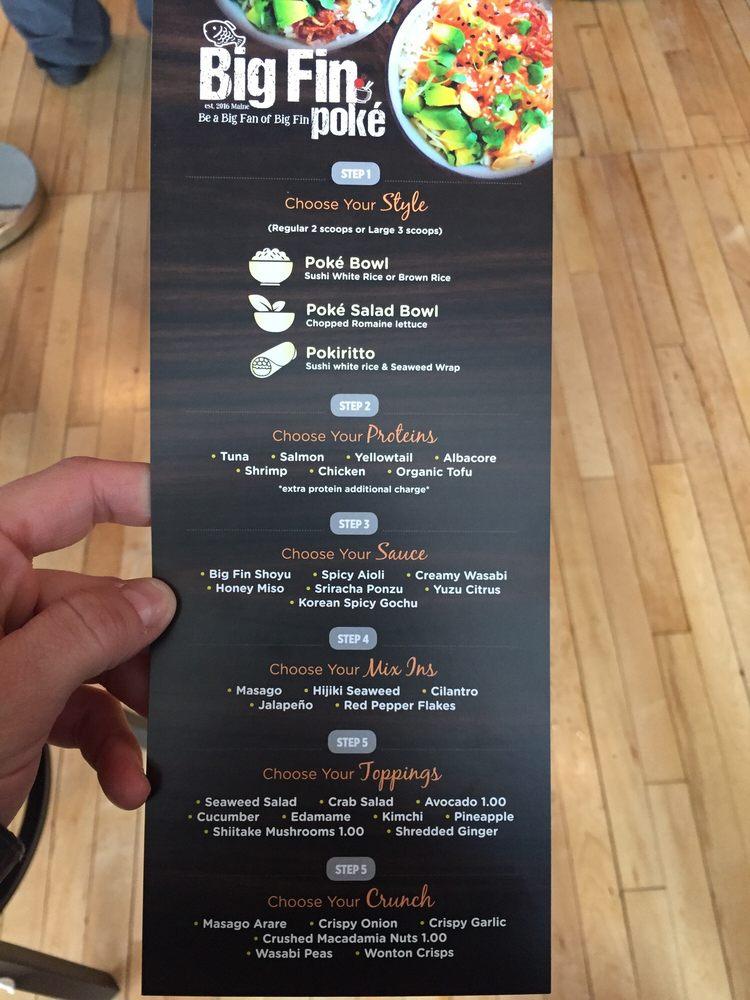 Menu at Big Fin Poké - Westbrook restaurant, Westbrook, 95 Rock Row STE 150