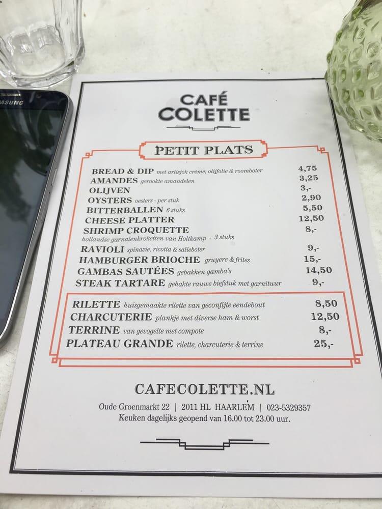 Menu at Café Colette, Haarlem
