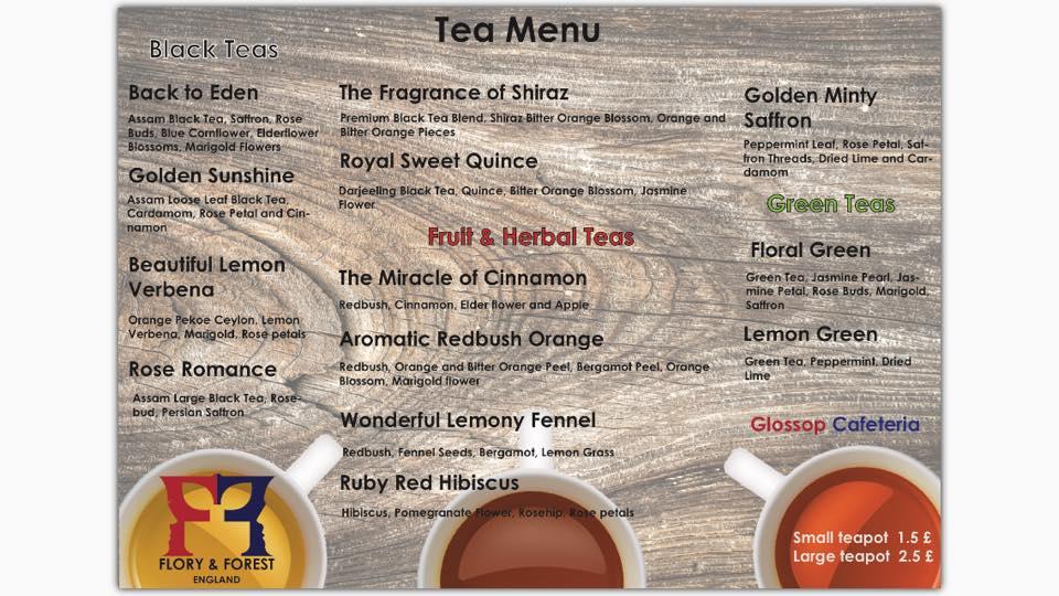 Menu at Glossop Cafeteria, Glossop