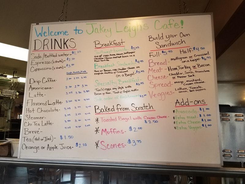 Menu at Jakey Leigh's Café Bakery, Kanab