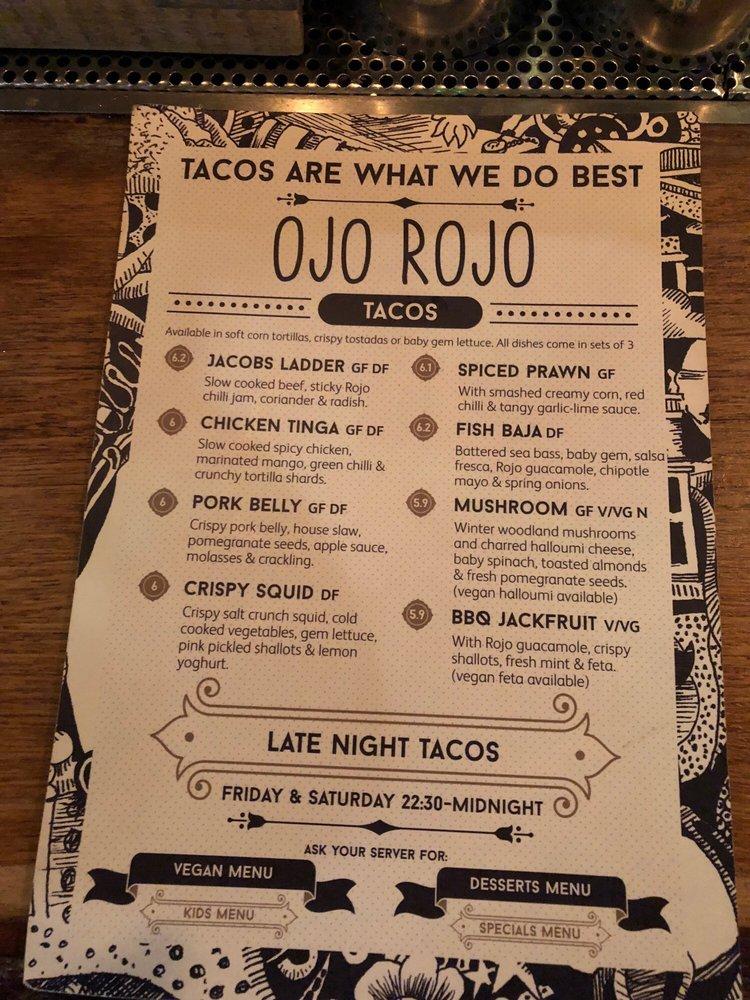 Menu at Ojo Rojo pub & bar, Bournemouth