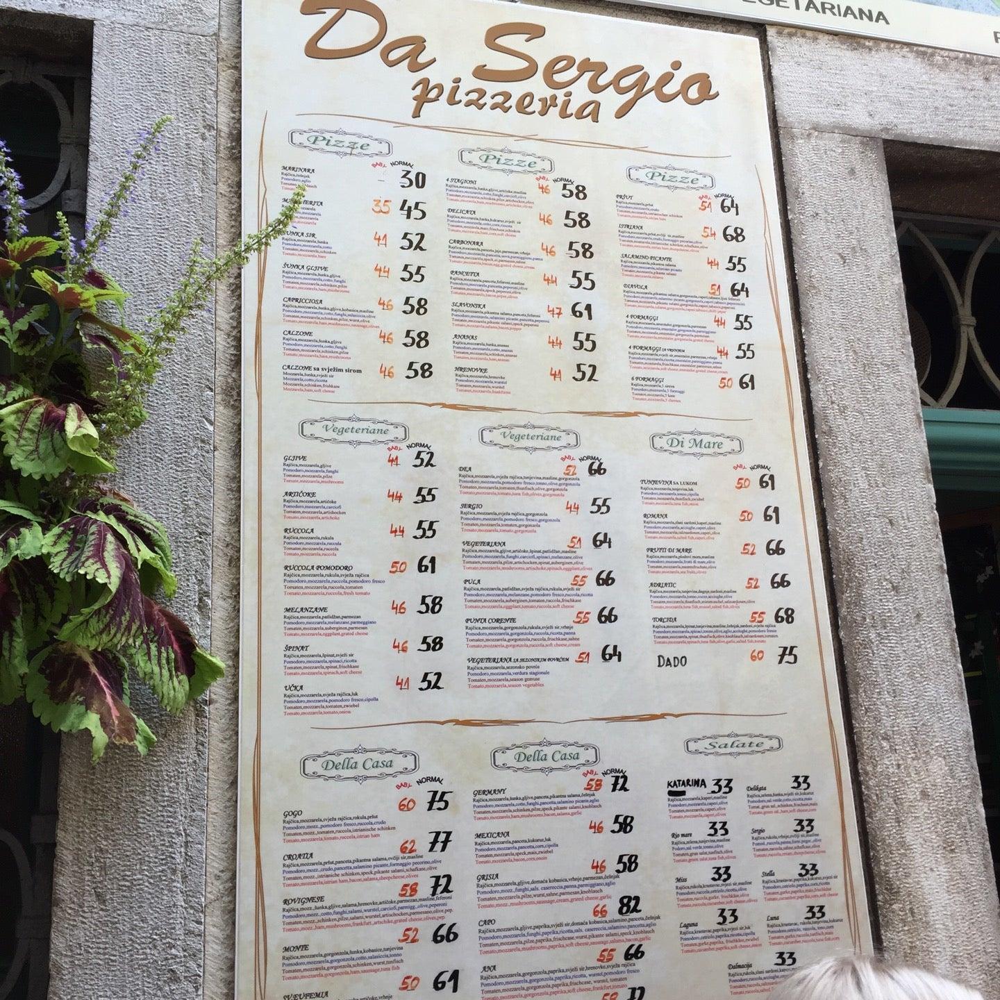 Menu at Pizzeria Da Sergio, Rovinj
