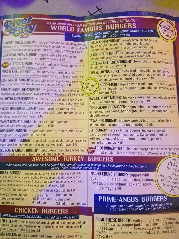 Menu at River City Cafe, Surfside Beach, 11 N Seaside Dr
