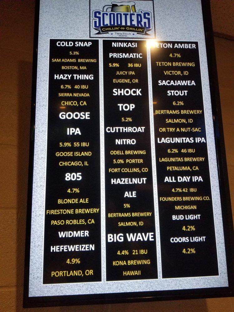 Menu at Scooter's Chillin' -N- Grillin' pub & bar, Twin Falls