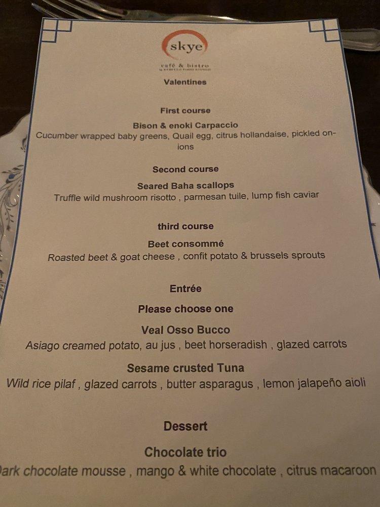 Menu at Skye Cafe & Bistro, Regina