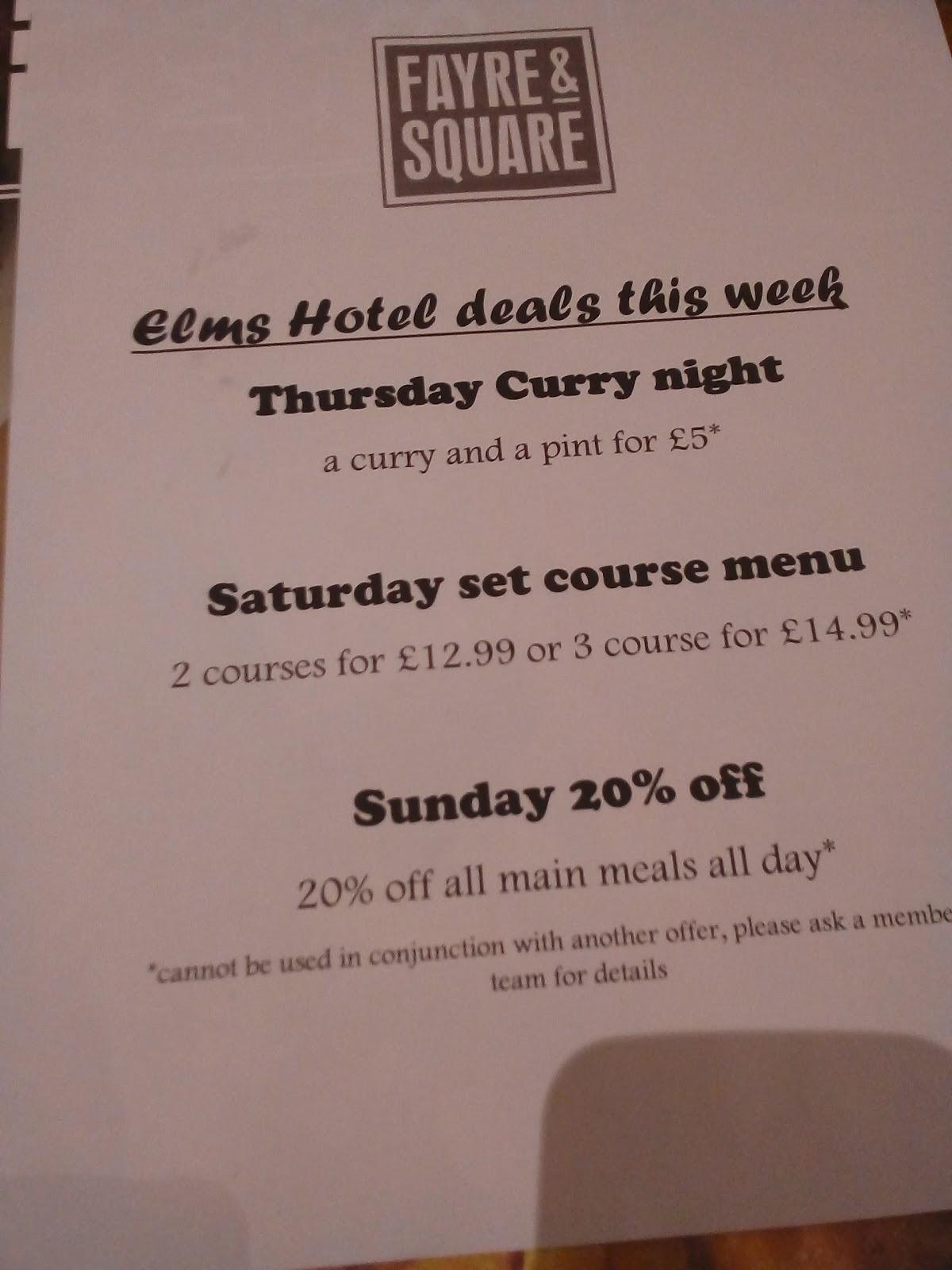 Menu at The Elms Hotel pub & bar, Retford