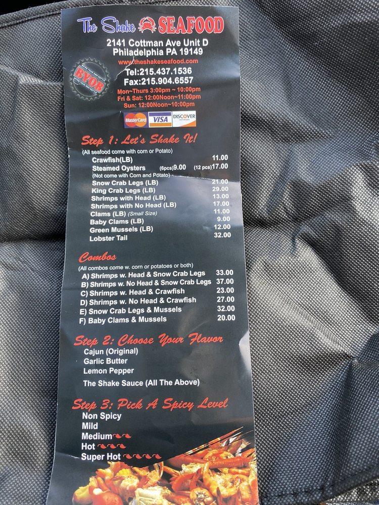 Carta del restaurante The Shake Seafood, Filadelfia, Cottman Ave Unit D