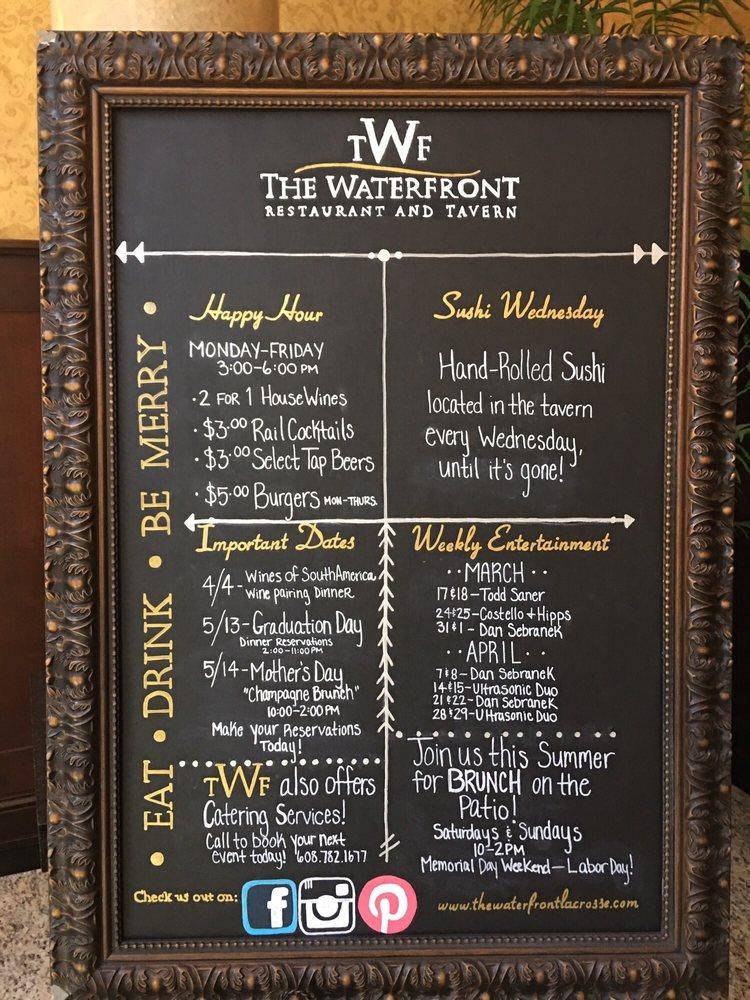 Menu at The Waterfront Restaurant and Tavern, La Crosse