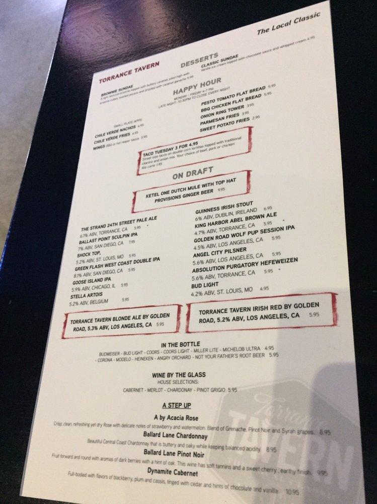 Menu at Torrance Tavern pub & bar, Torrance, Hawthorne Blvd