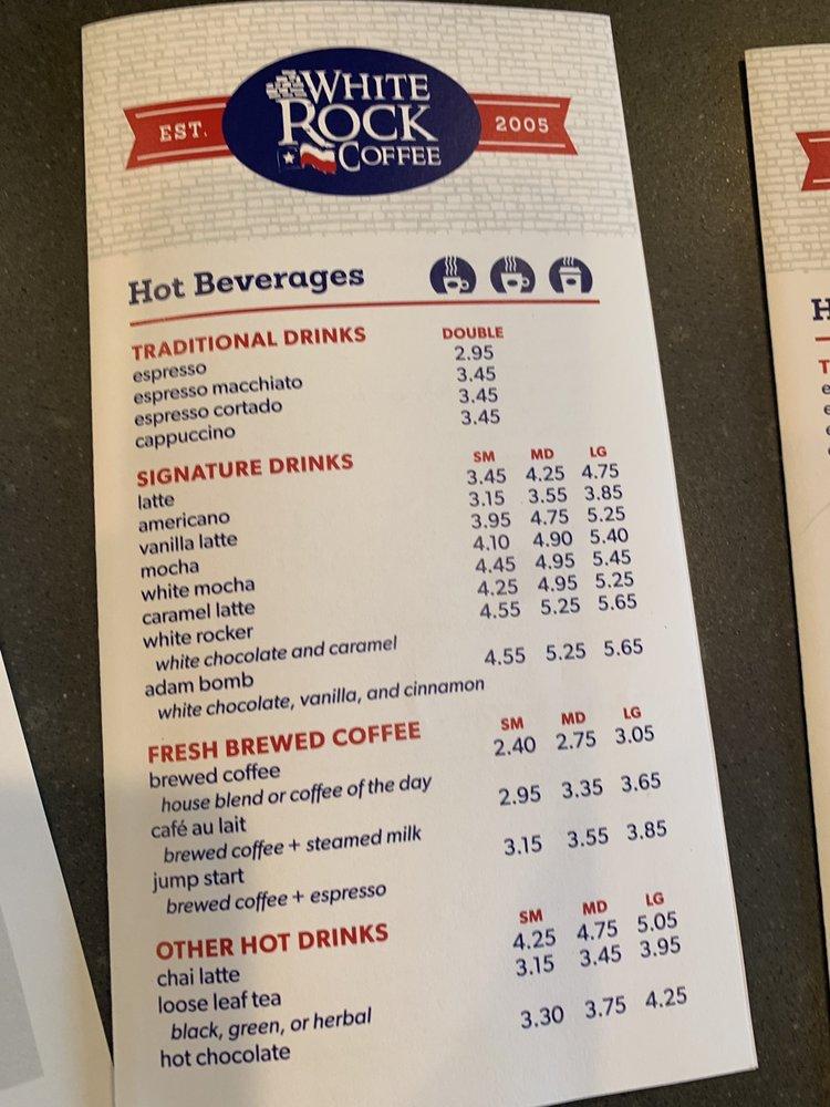 Carta del café White Rock Coffee, Dallas, D Royal Ln
