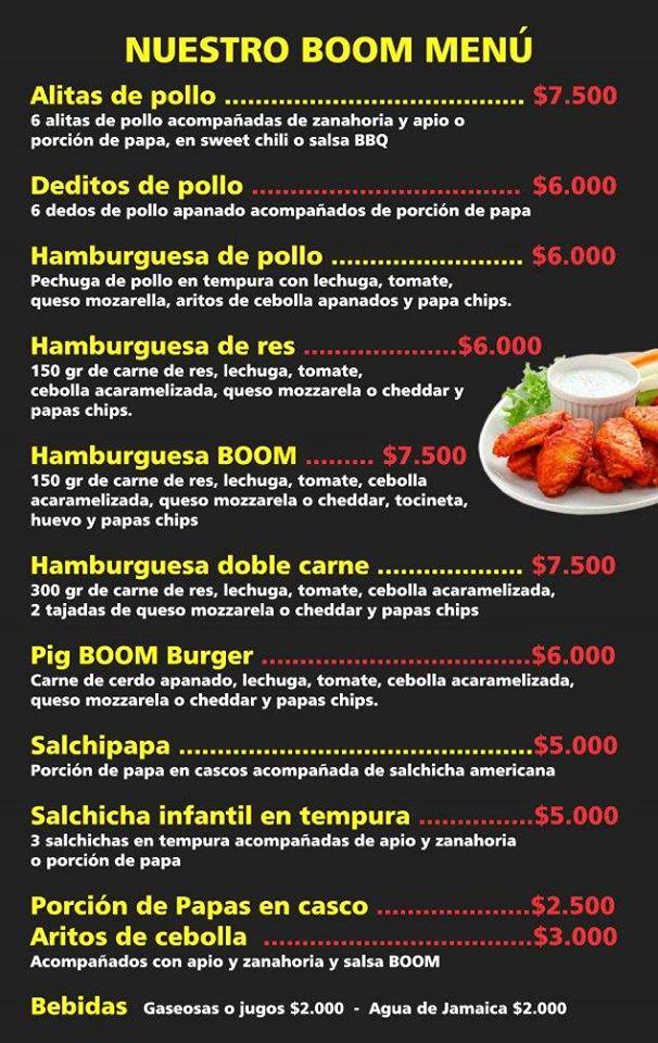 Menu at Boom Burguer Restaurante, Bogotá