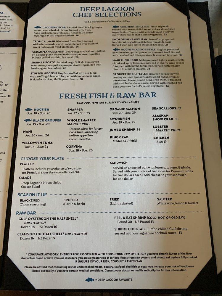Menu at Deep Lagoon restaurant, Naples, Tamiami Trail N