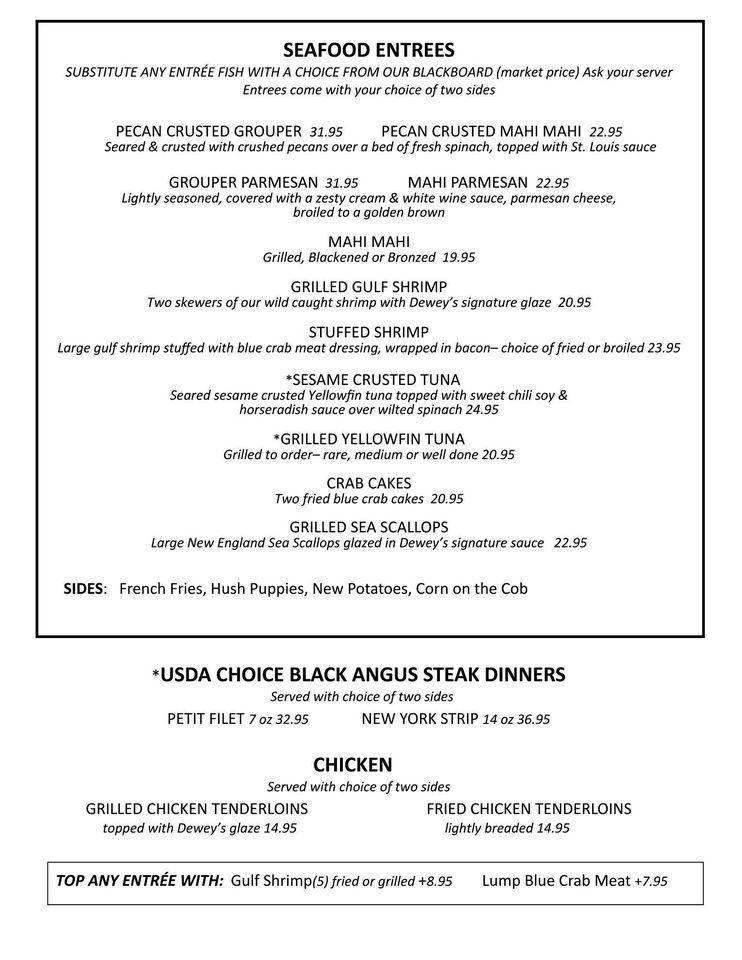 Menu at Dewey Destin's Harborside pub & bar, Destin