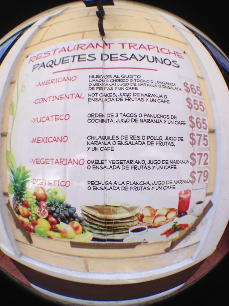 Menu at El Trapiche restaurant, Merida, C. 62 491