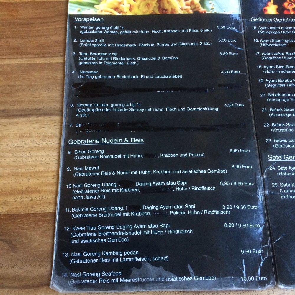Speisekarte von Jawa Restaurant - Traditional Indonesian Food, Hamburg