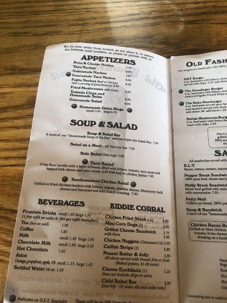 Menu at O.S.T. Restaurant, Bandera