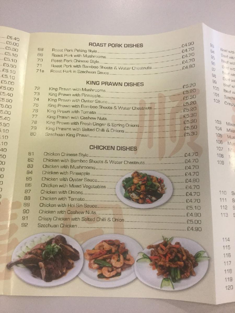 Menu at Oriental Chef fast food, Atherstone
