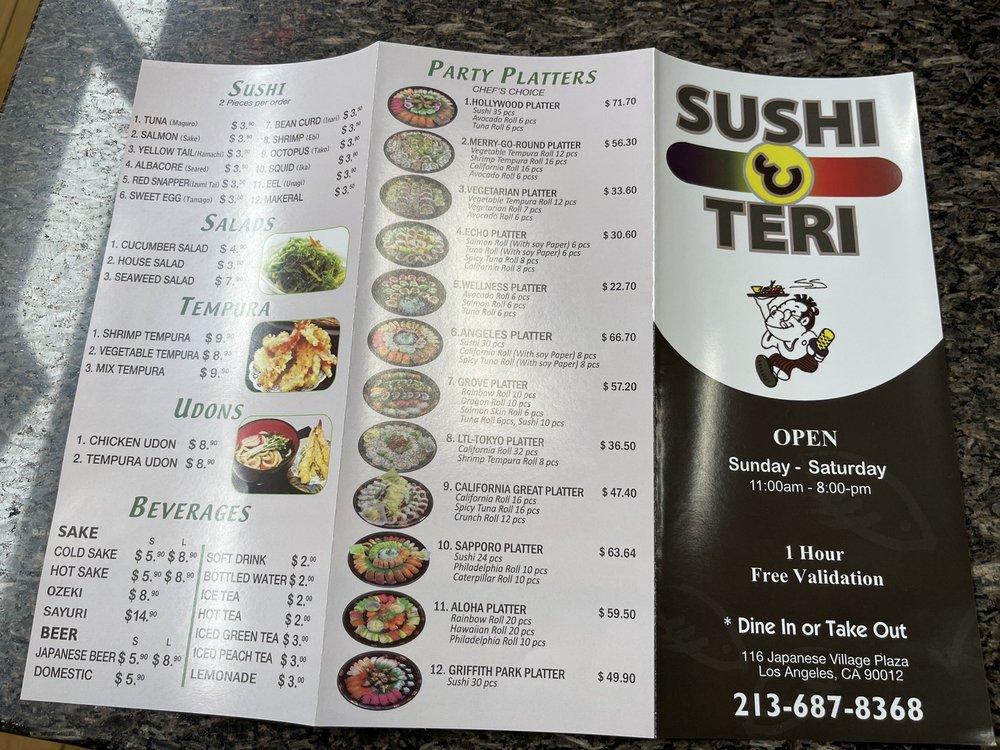 Menu at Sushi & Teri restaurant, Los Angeles, 116 Japanese Village ...
