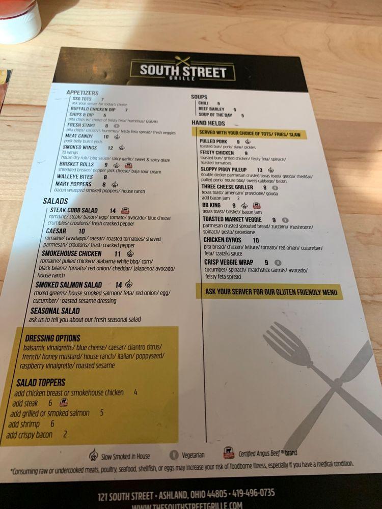 Menu at The South Street Grille steakhouse, Ashland