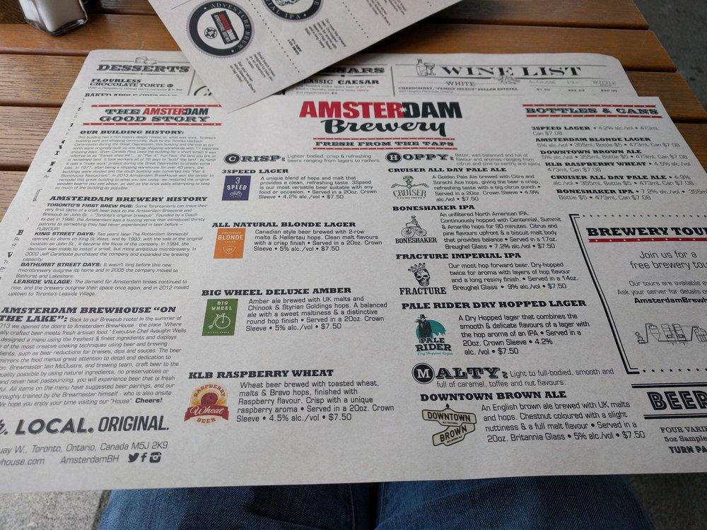 Menu at Amsterdam Brewhouse pub & bar, Toronto