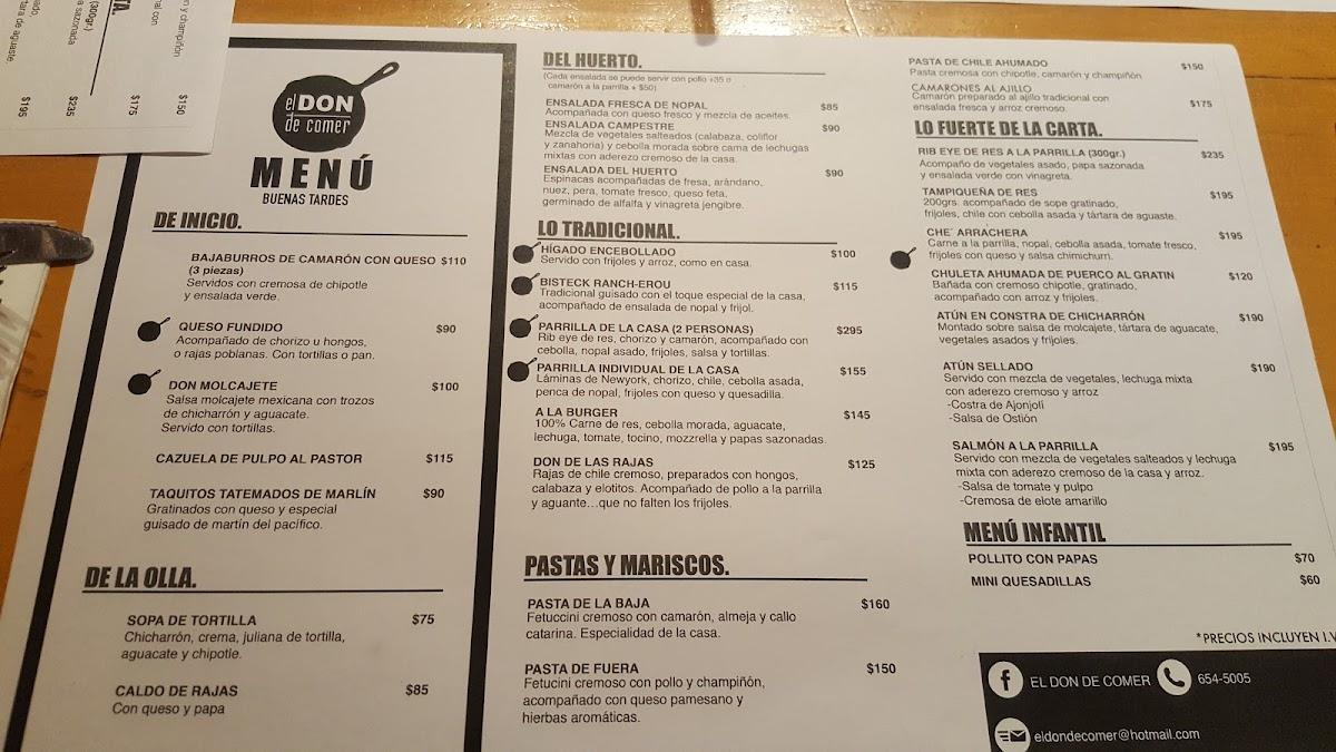 Menu at El Don De Comer restaurant, Tecate