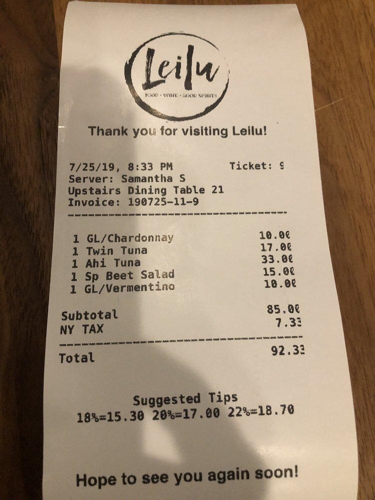 Menu at Leilu restaurant, Huntington