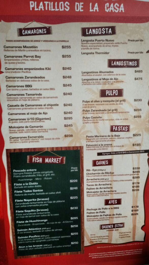 Carta del restaurante PACIFICA, Ciudad López Mateos, Alejandro Dumas 77