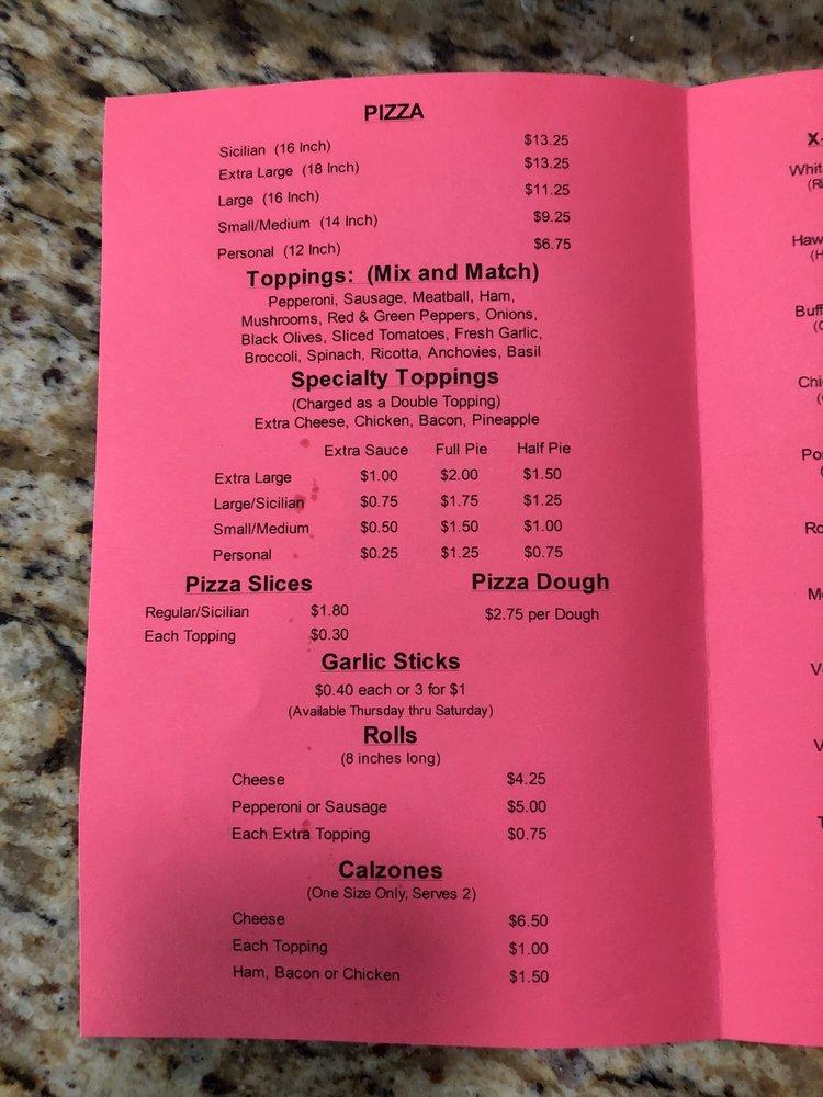 Menu at Rome Pizza pizzeria, Dunellen