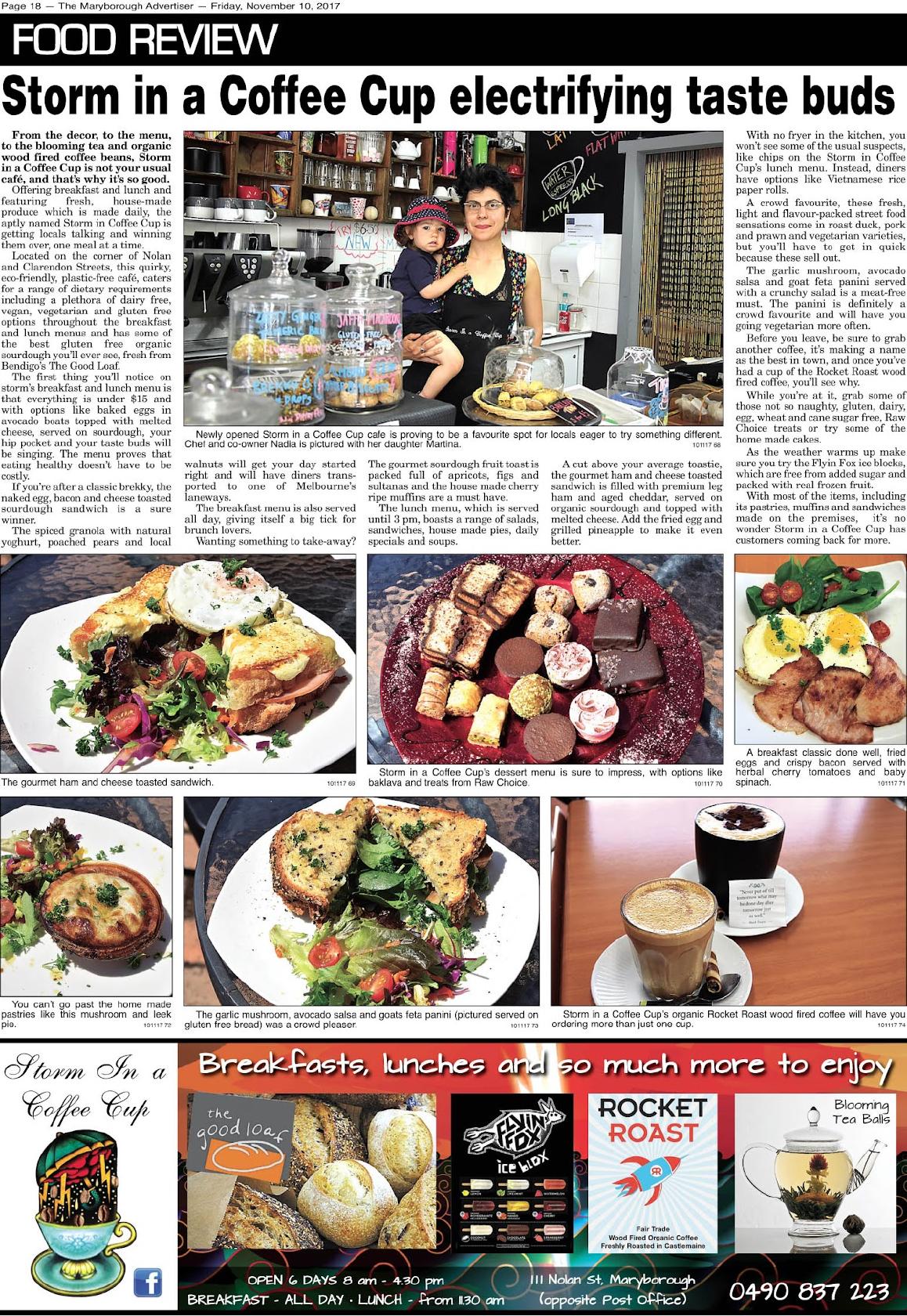Menu at Storm Cafe, Maryborough