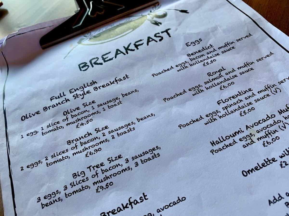 Menu at The Olive Branch Cafe, Ashby-de-la-Zouch