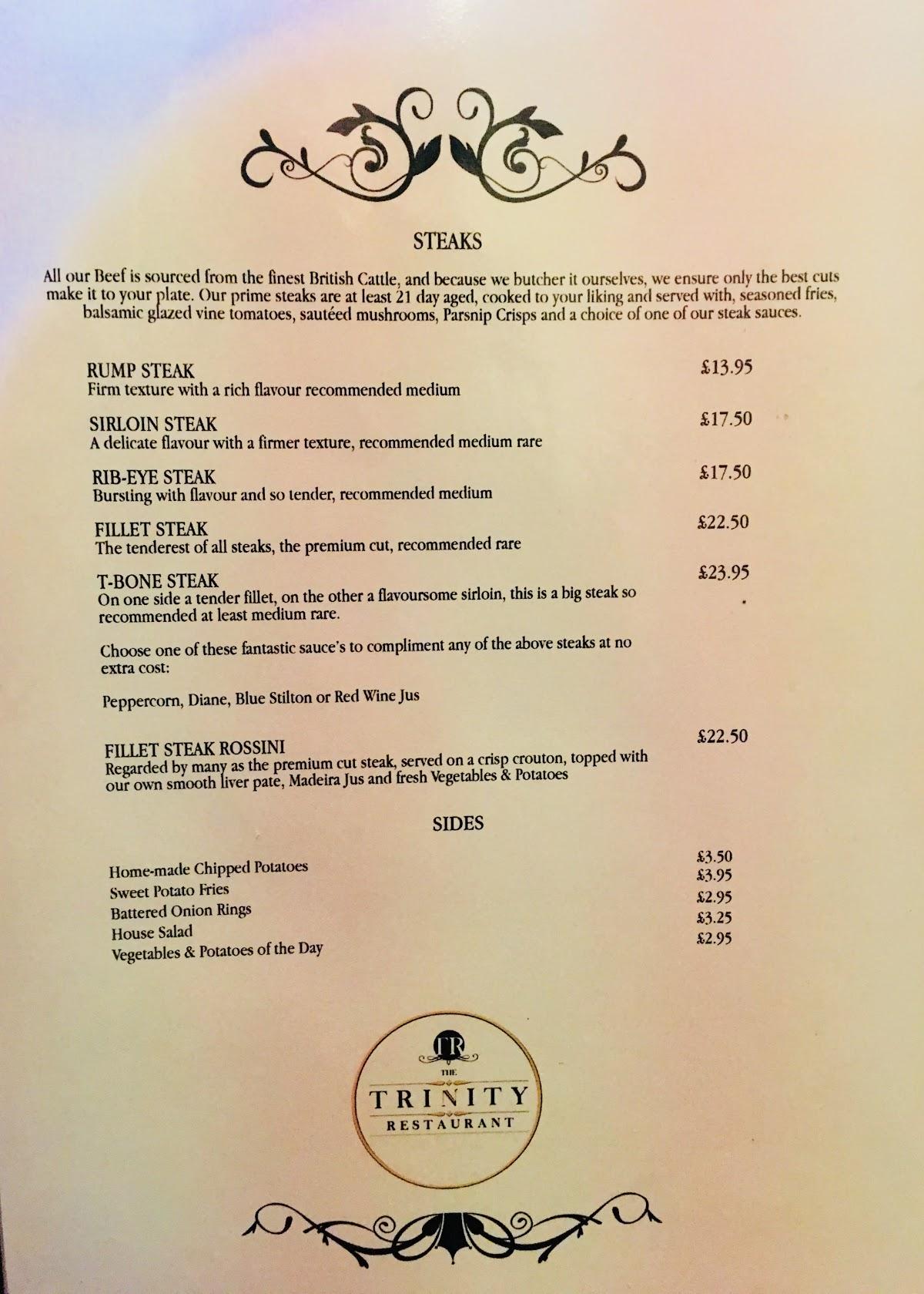 Menu at The Trinity Restaurant, Bridlington
