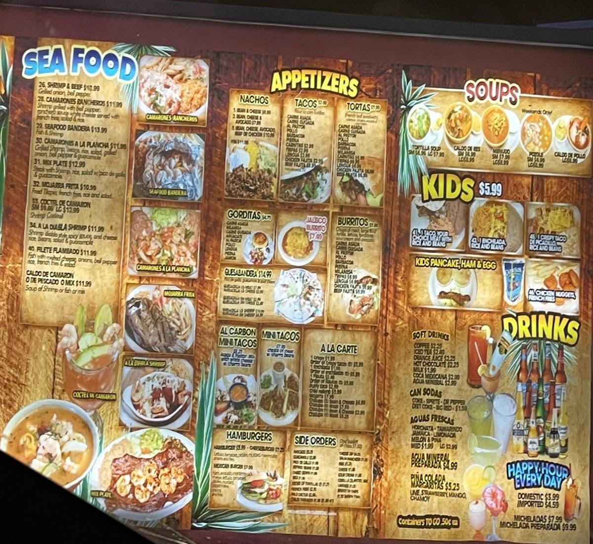 Menu at Bandera Jalisco restaurant, San Antonio, Nacogdoches Rd