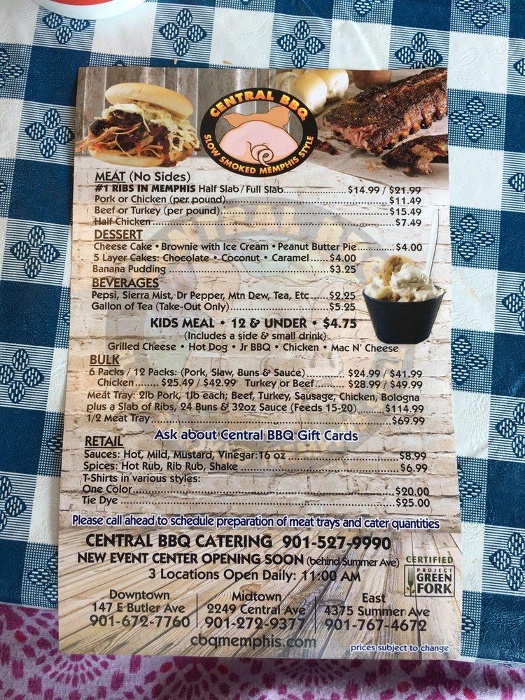 Menu at Central BBQ - Midtown (Food Truck), Memphis, Central Ave