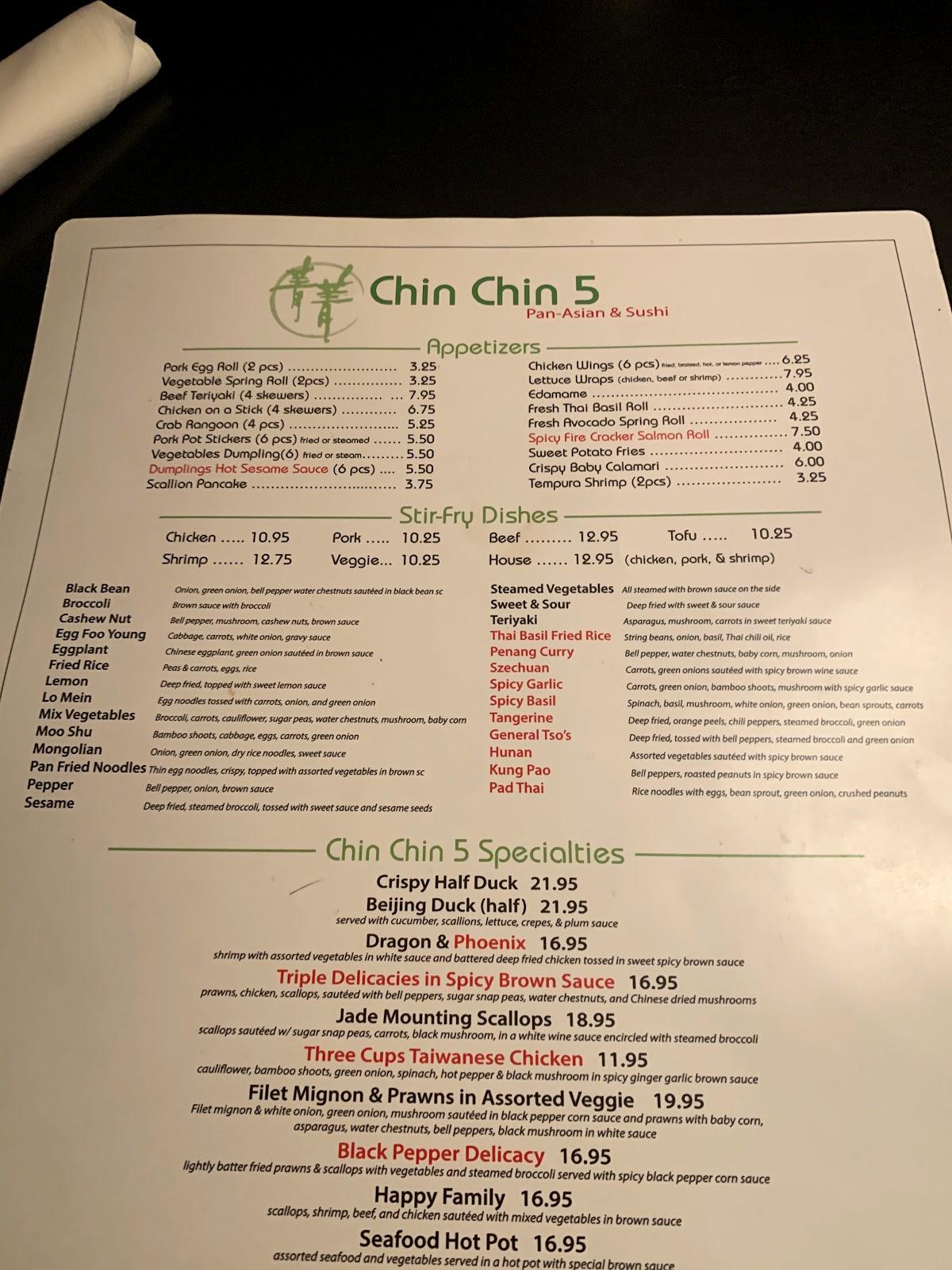 Menu at Chin Chin 5 restaurant, Atlanta, Hammond Dr suite 400