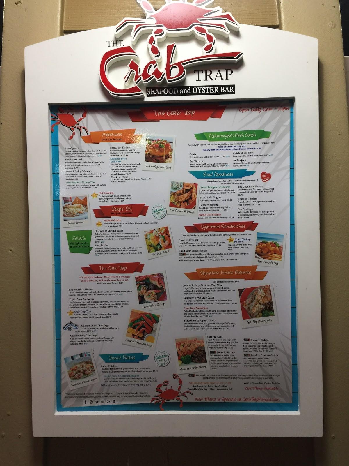 Menu at Crab Trap, Fort Walton Beach restaurant, Fort Walton Beach