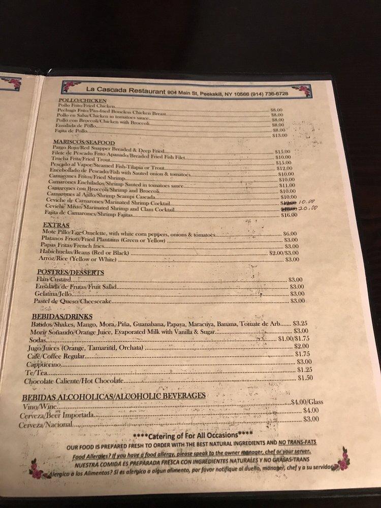 Menu at La Cascada restaurant, Peekskill