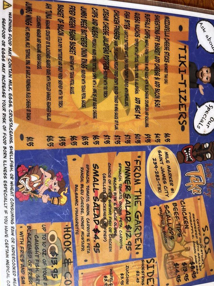 Menu at Low Key Tiki pub & bar, Saint James City