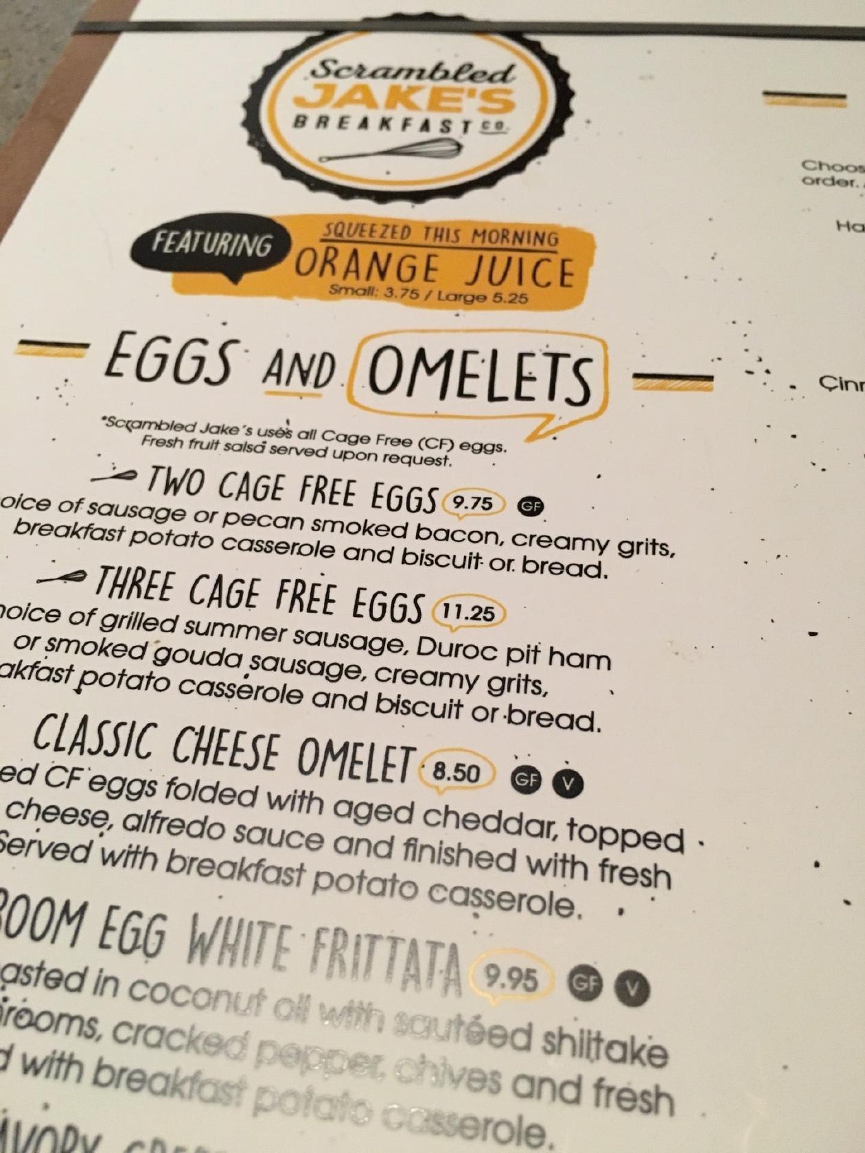 Menu at Scrambled Jake's Breakfast Company desserts, Knoxville