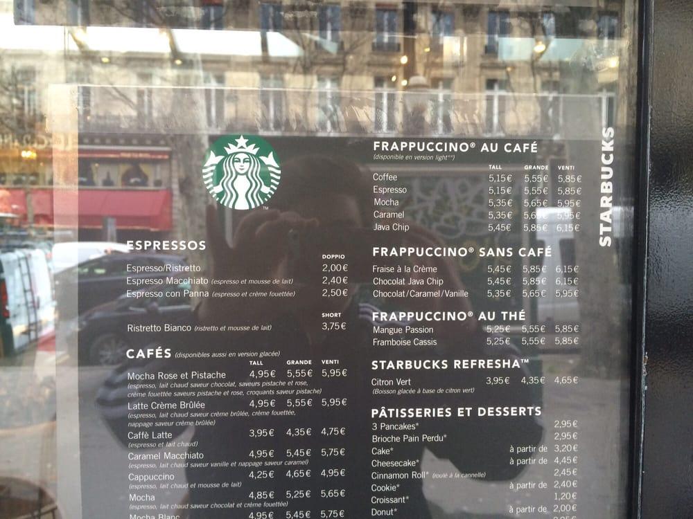 Menu at Starbucks cafe, Paris, 3 Bd des Capucines