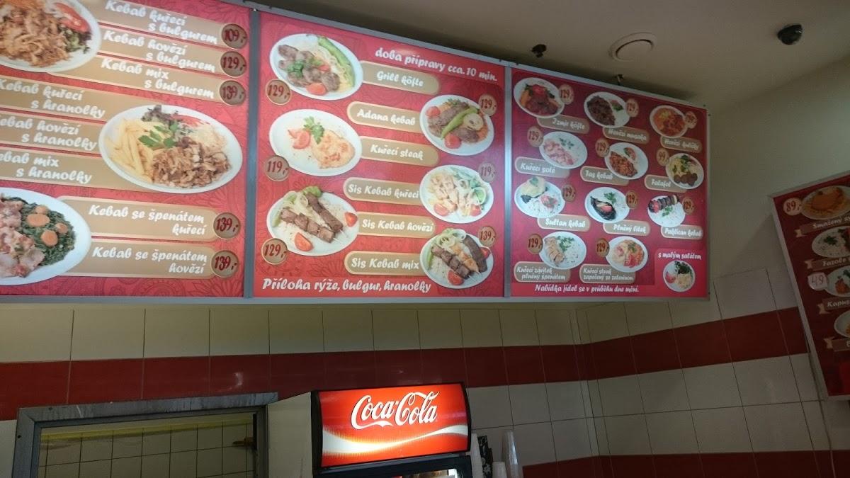 Menu at Sultan kebab Turecké speciality restaurant, Prague