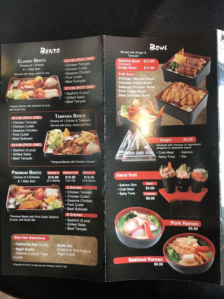 Menu at Sushi in The Box restaurant, Temple City