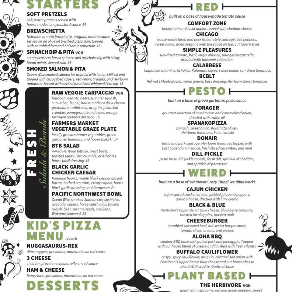 Menu at Bad Tattoo Brewing pizzeria, Penticton